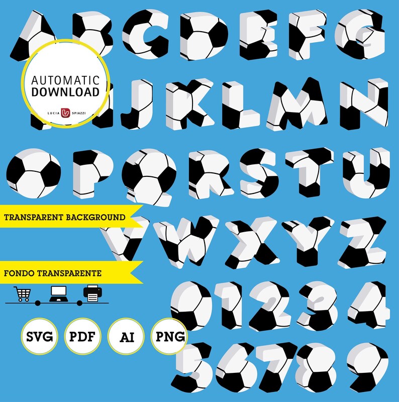 Soccer Alphabet Clipart 3D Football Letters and Number 3d - Etsy