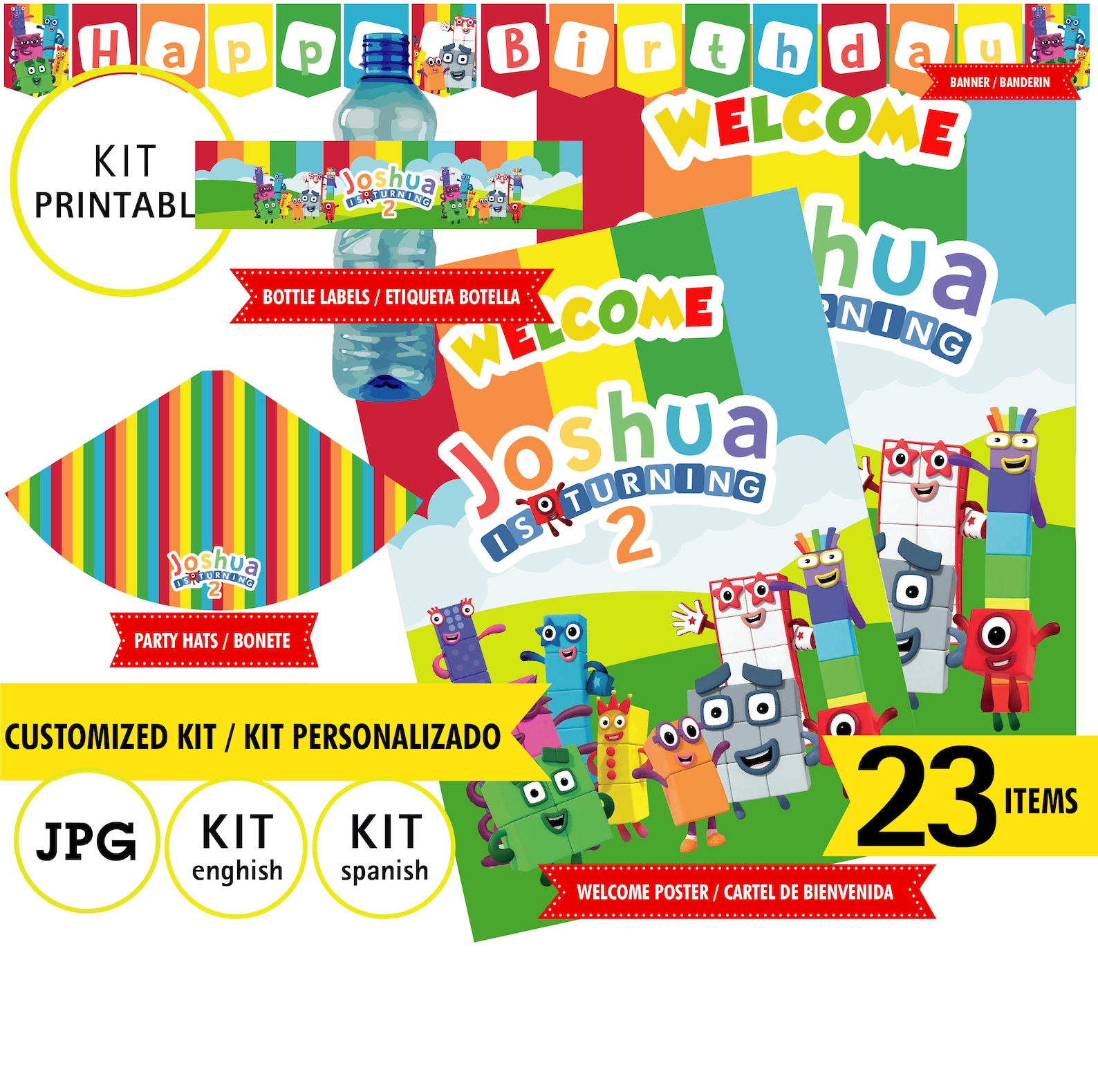 Numberblocks Kit Imprimible Logo Y Texto Personalizado - Etsy