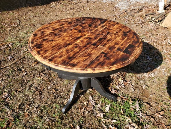 Rustic Round Dining Table Charred Wood with satin finish and | Etsy