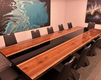 Live Edge Large Conference Table Epoxy River Table With Custom Resin ...
