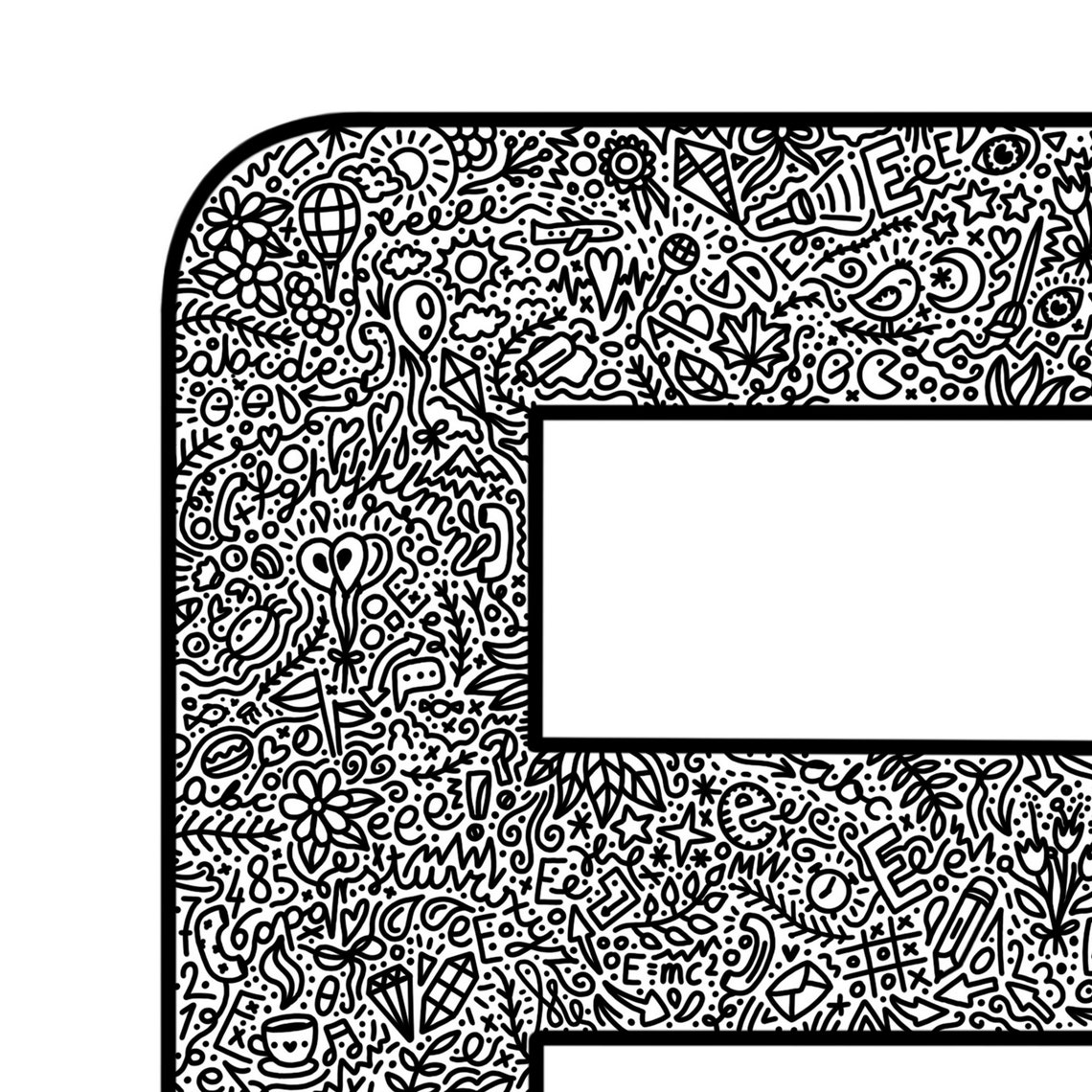 Letter E Poster PRINTABLE Alphabet Doodle Art Detailed | Etsy