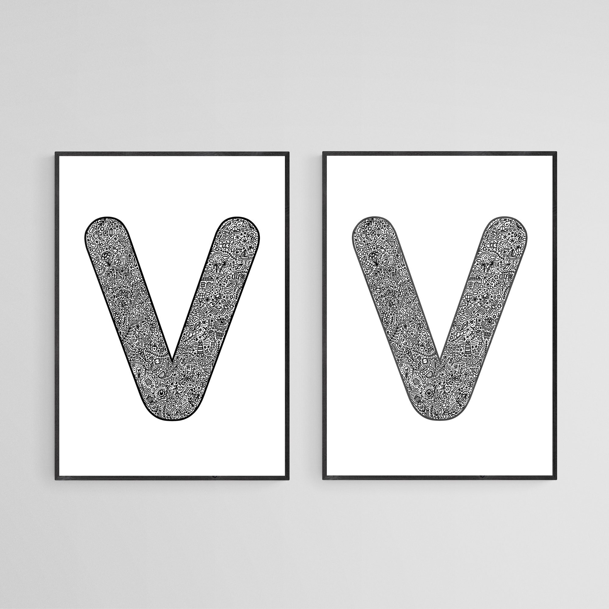 Letter V Wall Art PRINTABLE Alphabet Doodle Art Picture | Etsy