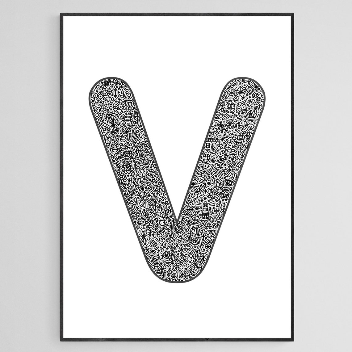 Letter V Wall Art PRINTABLE Alphabet Doodle Art Picture | Etsy