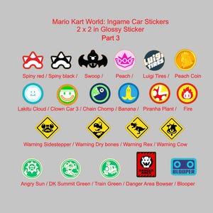 21 New Designs!! Mario Kart World Ingame Stickers Glossy Vinyl Sticker ...