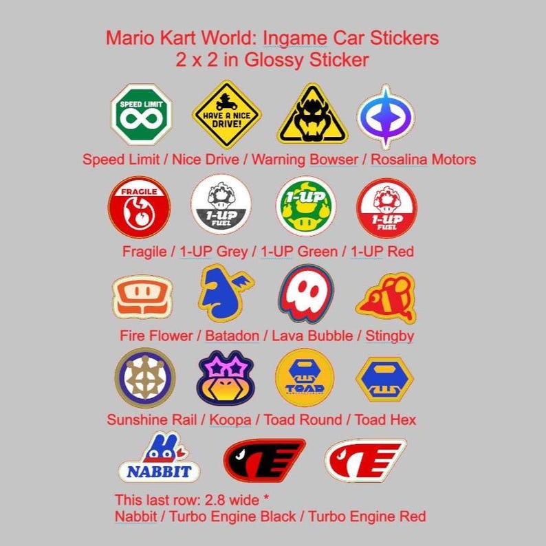 Mario Kart World Ingame Stickers Glossy Vinyl Sticker 2 X 2 Inch - Etsy