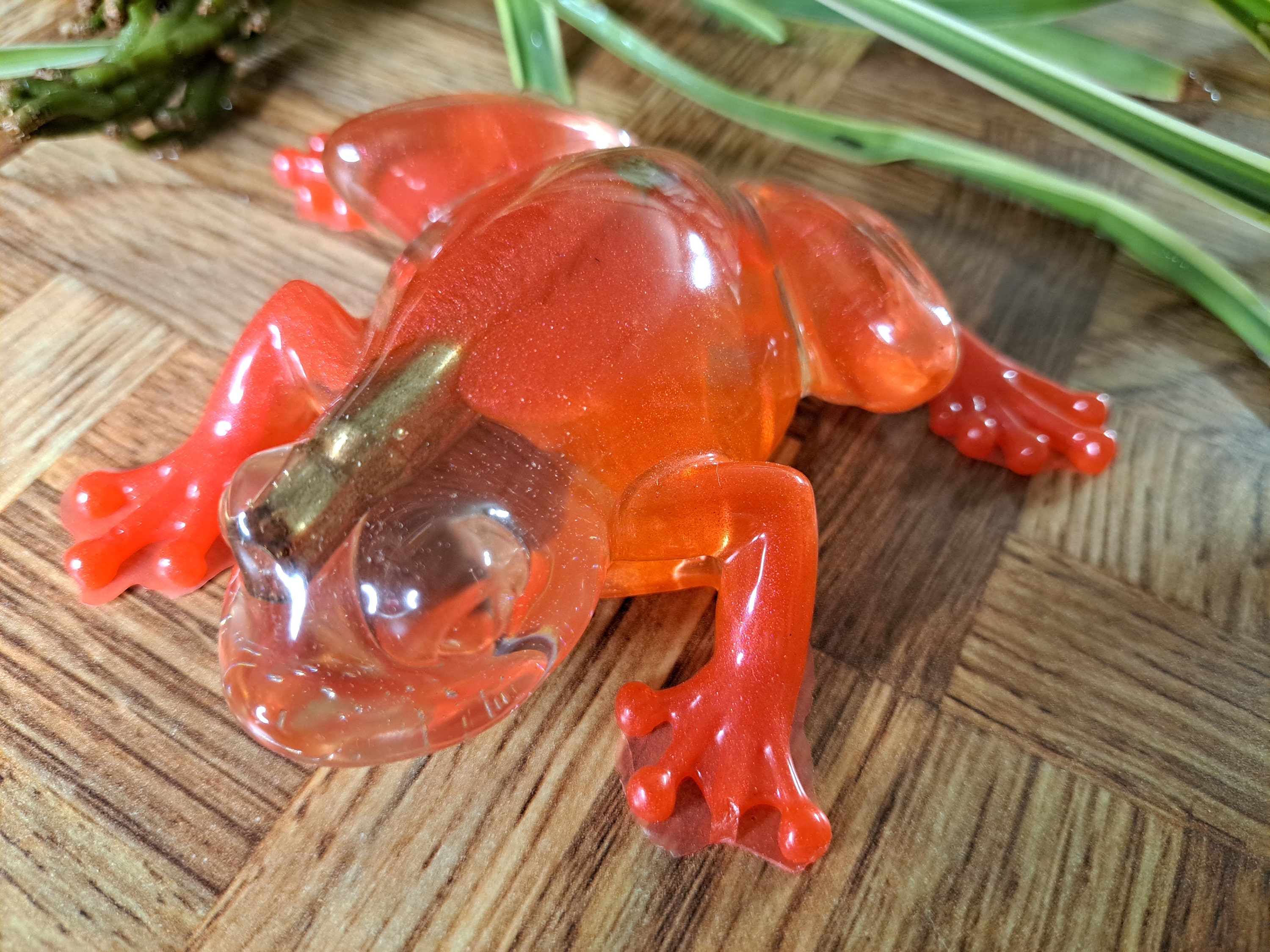 Orange Red Clear Epoxy Resin Frog Toad With Shot Gun Shell Added ...