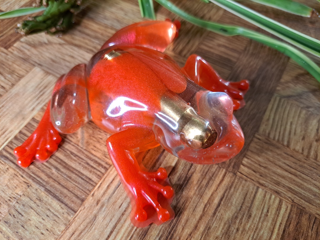 Orange Red Clear Epoxy Resin Frog Toad With Shot Gun Shell Added ...