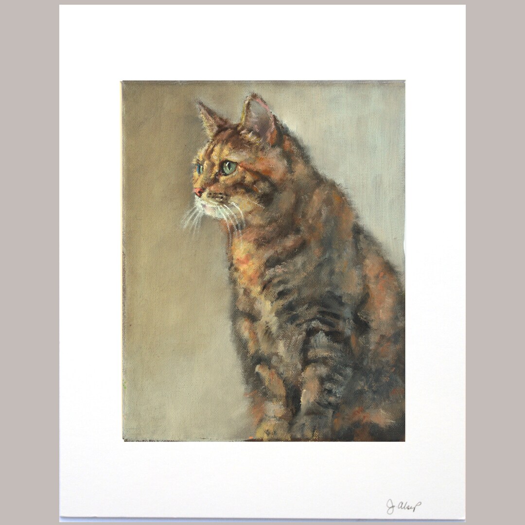 Grey Cat Art Print: "reflecting on 9 Lives" - 11x14 Inch Matted - Etsy