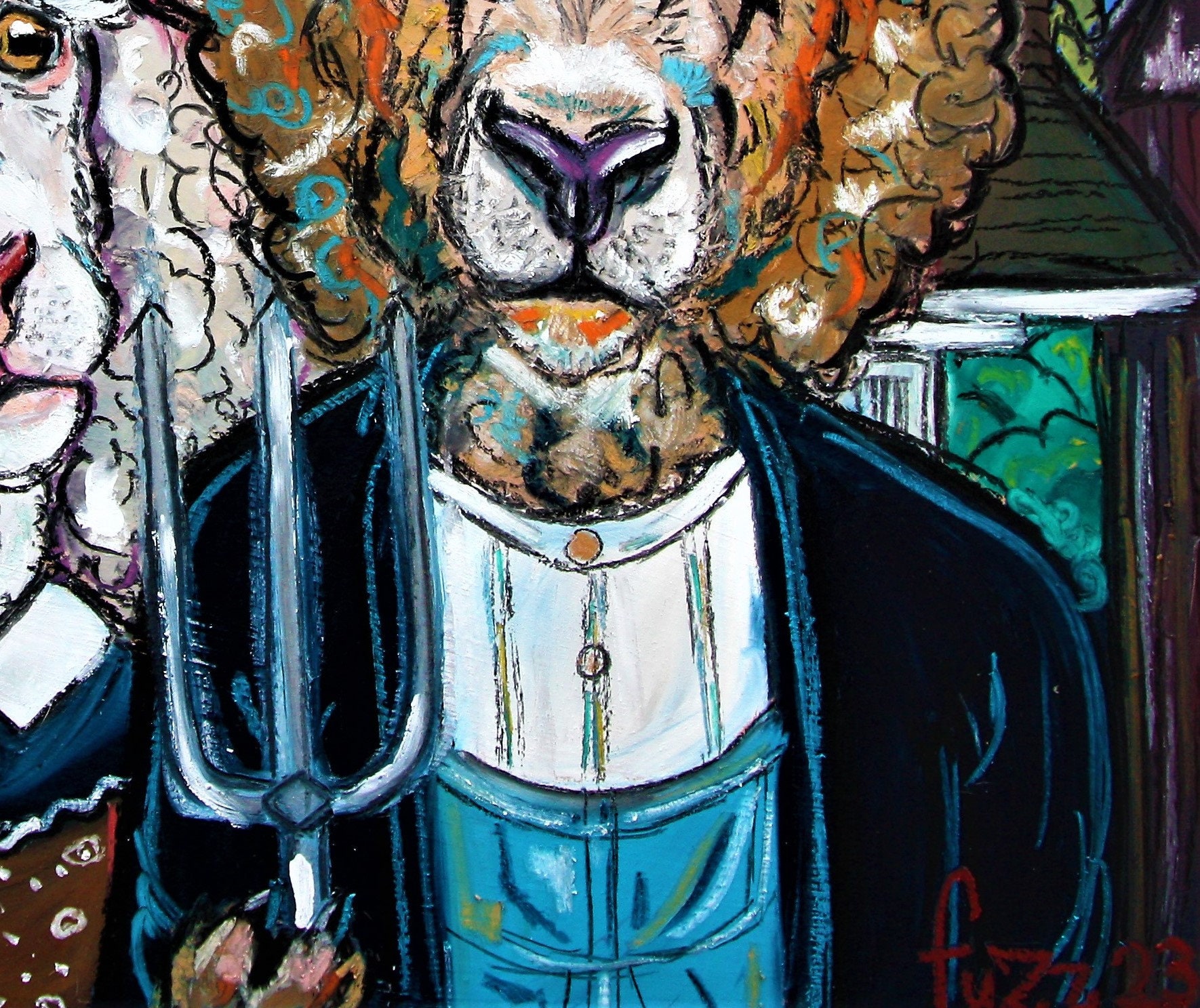 American Gothic, Animal Artist Print, Classic Painting, Contemporary ...
