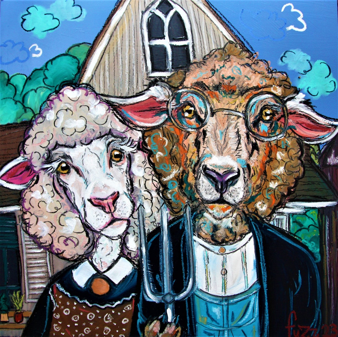 American Gothic, Animal Artist Print, Classic Painting, Contemporary ...
