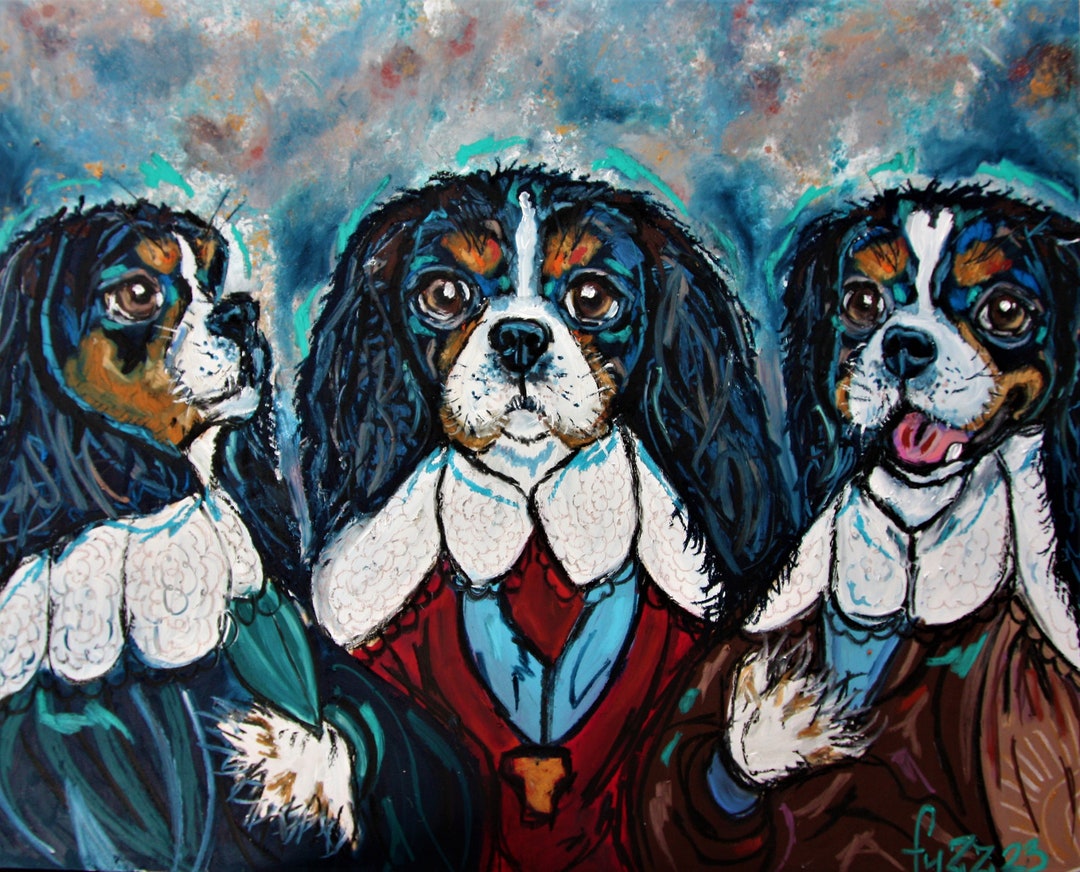 Cavalier King Charles in Three Positions, Animal Art, Classic Painting ...
