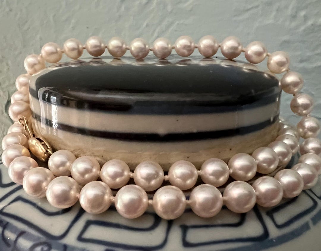 Vintage Cultured Pearl Necklace 14K Gold Clasp Hallmark 18.5” Strand of ...