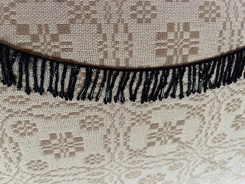 Antique Jet Black Glass Beaded Fringe Trim – 3 Yards – 1” Drop – Corded ...