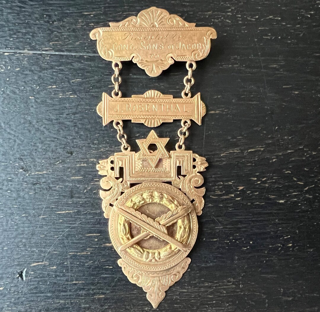 Antique 14k Gold Jewish Pin Badge Congregation Sons of Jacob ...