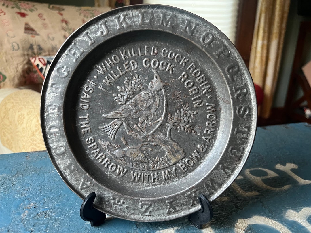 Antique 19thc Child’s Tin Plate – Embossed ABC Rim, Who Killed Cock ...