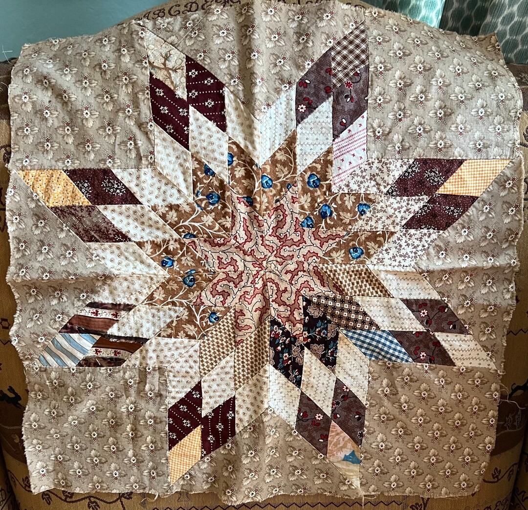 Ca. 1850 Quilt Square 20” Pieced Star Block Calico Shirting Ideal for ...