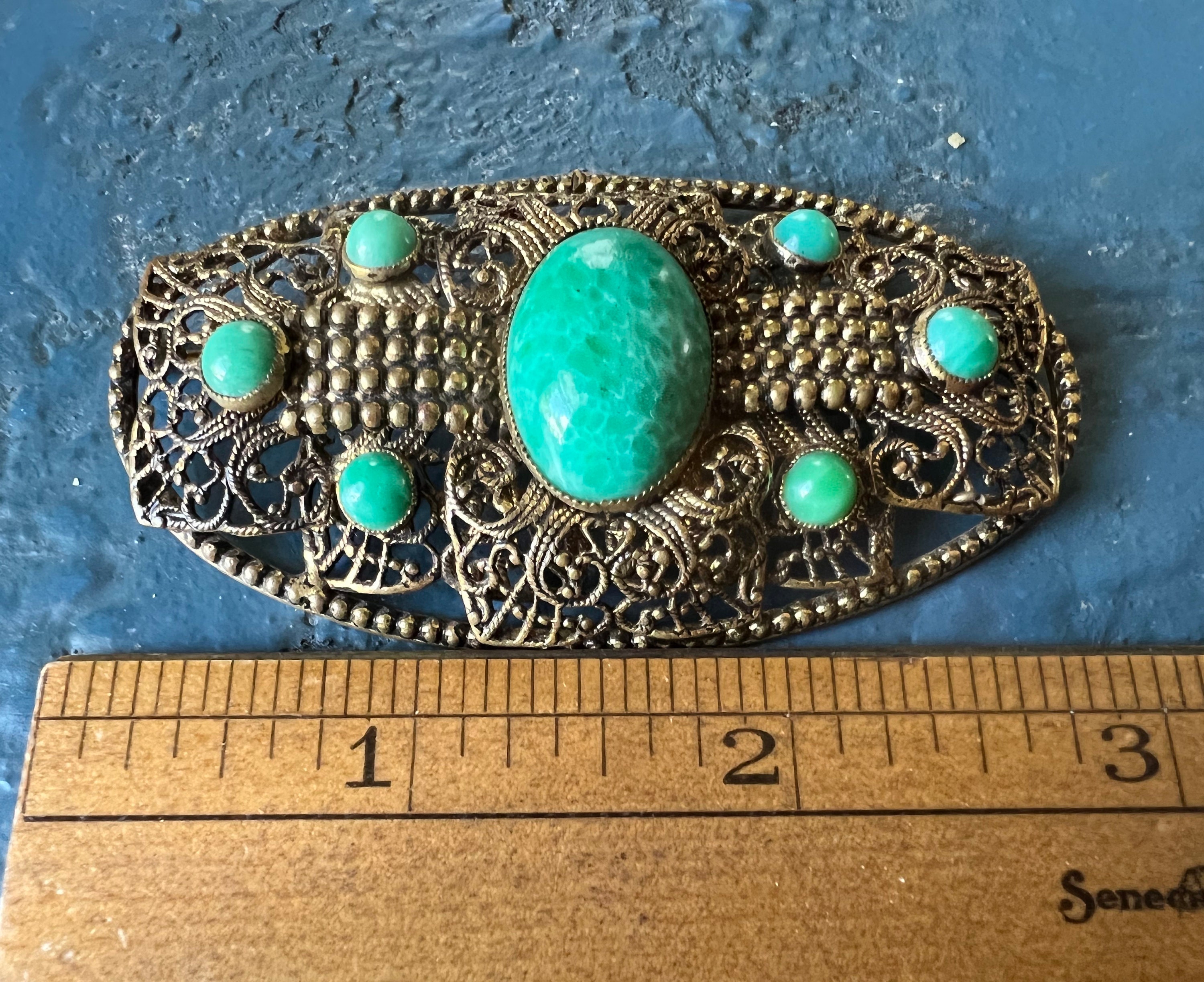 BROOCH 1930s Vintage Brooch Signed czechoslovakia Green Peking Glass ...