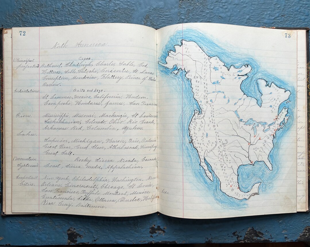 1880s Antique School Notebook: Albany NY, Handwritten Notes & Drawings ...