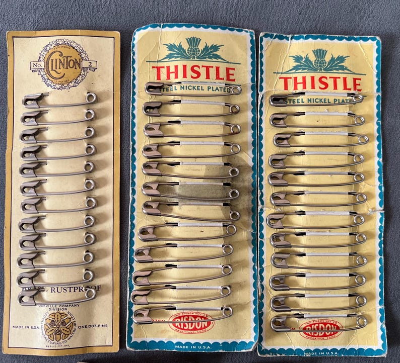 5 Antique Safety Pins on Cards: Red Cross, Thistle, Clinton - Etsy