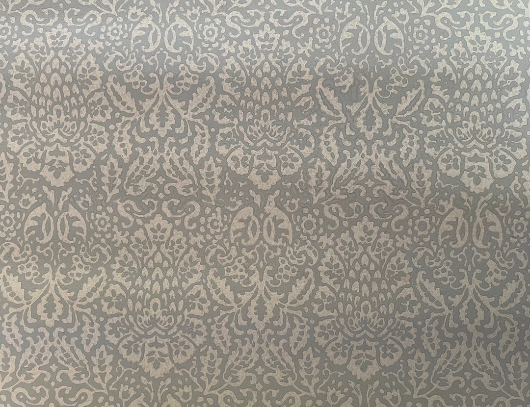 Ca. 1890s Antique Wallpaper Remnant 1 Yard Gray Block Print Damask on ...