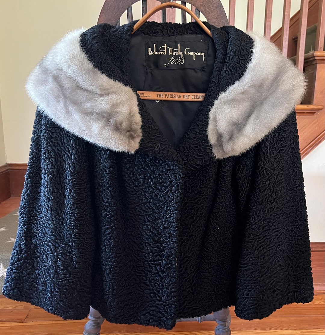 Vintage 1950s Curly Lamb Fur Swing Coat - Mink Collar, Richard Healy - Etsy