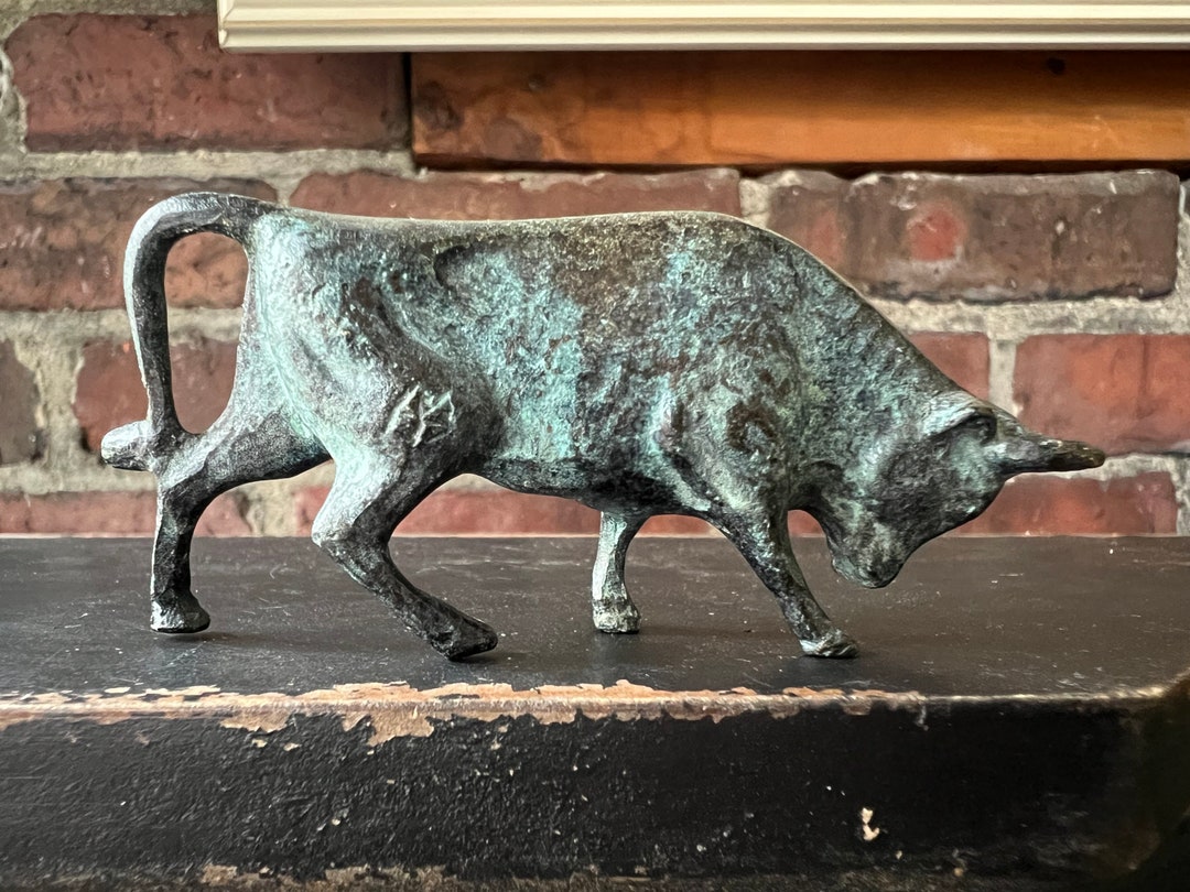 Miniature Bronze Bull Sculpture Artist Signed FF 3.5” Antique Vintage ...