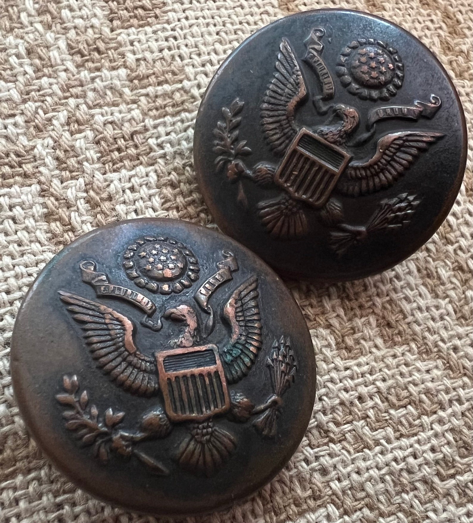 MILITARY BUTTONS 2 Pre WWI Great Seal Uniform Button Bronze No Rim ...