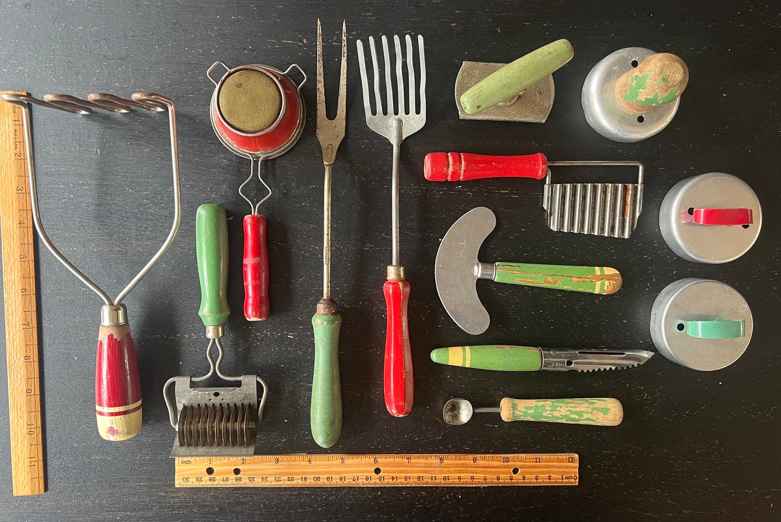 13 Vintage Red & Green Kitchen Utensil Tools Gadgets Painted - Etsy