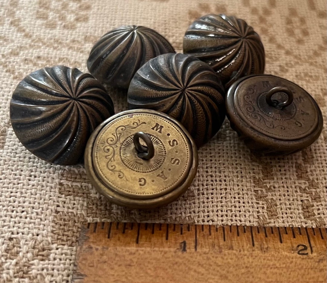 Antique Czech Uniform Buttons | Set of 6 Brass Dome Pinwheel | Mathias ...