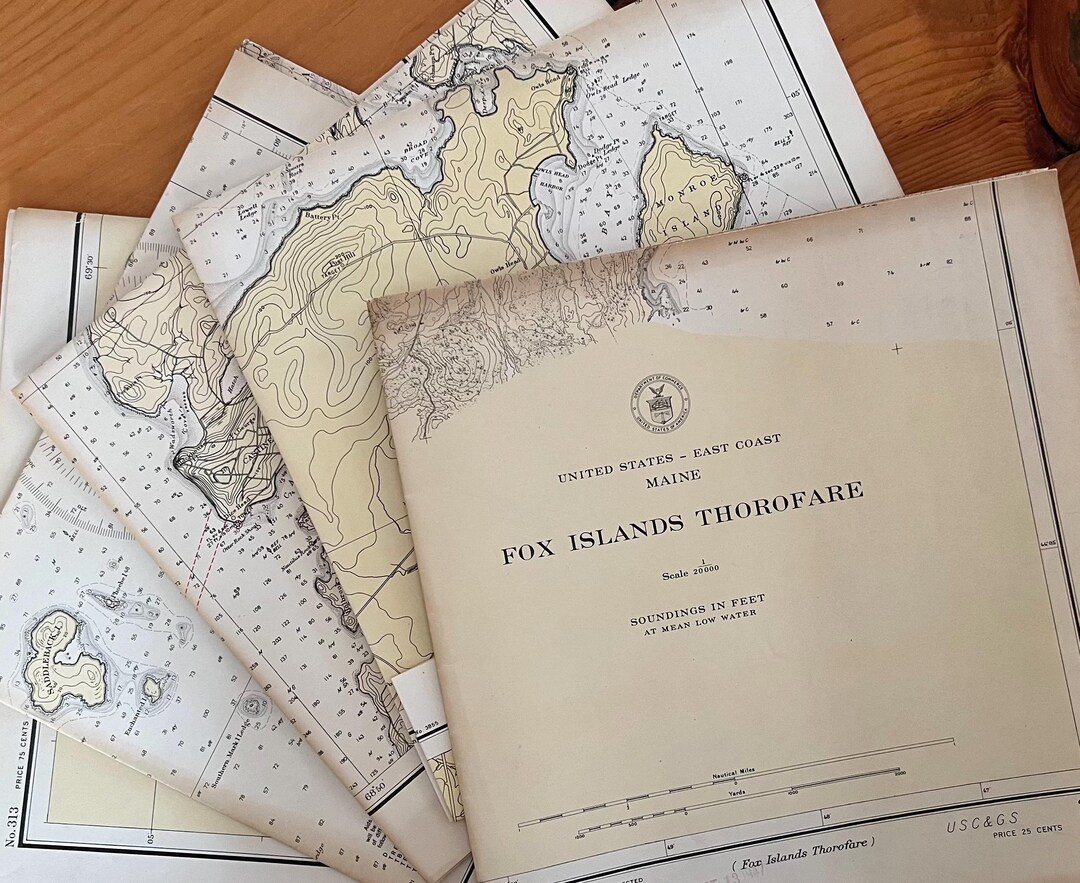 5 Antique US Coast Geodetic Survey Maps 1914-45 Maine Deer Island Casco ...
