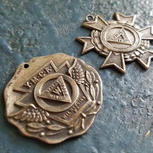 YMCA 4 1910s MEDALS YMCA Award Medallion Trophy Silver Metal Pewter ...