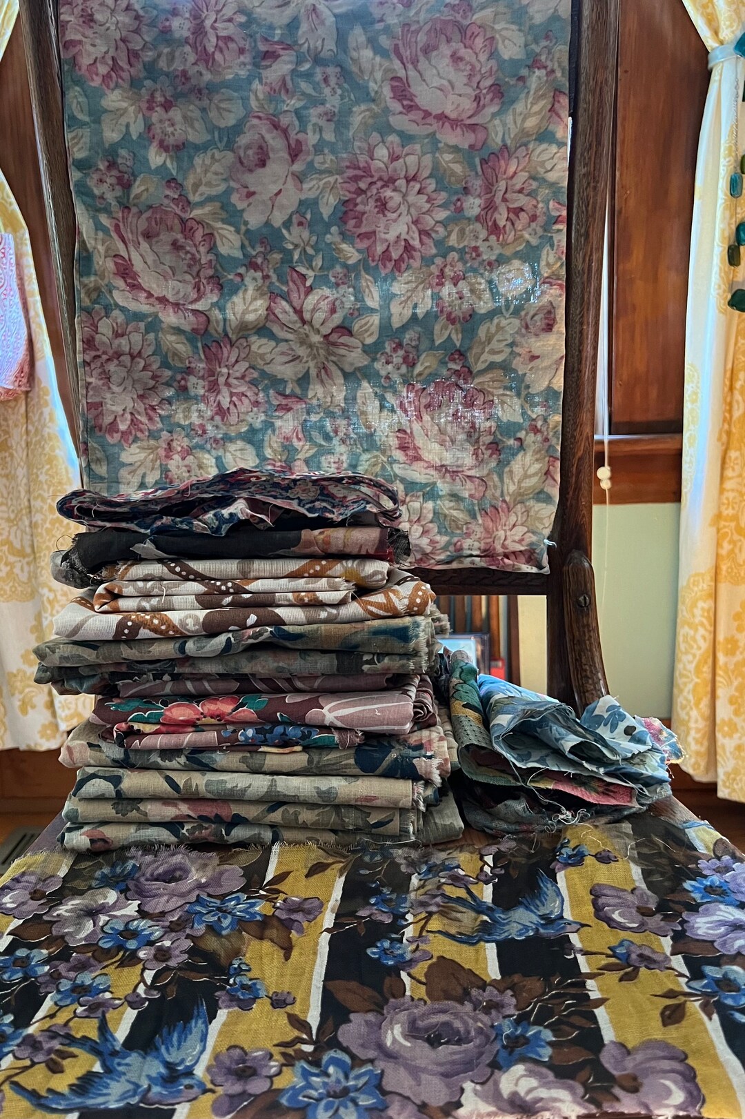 1930s Feed Sack With Vintage Fabric Remnants – Bird & Floral Prints ...
