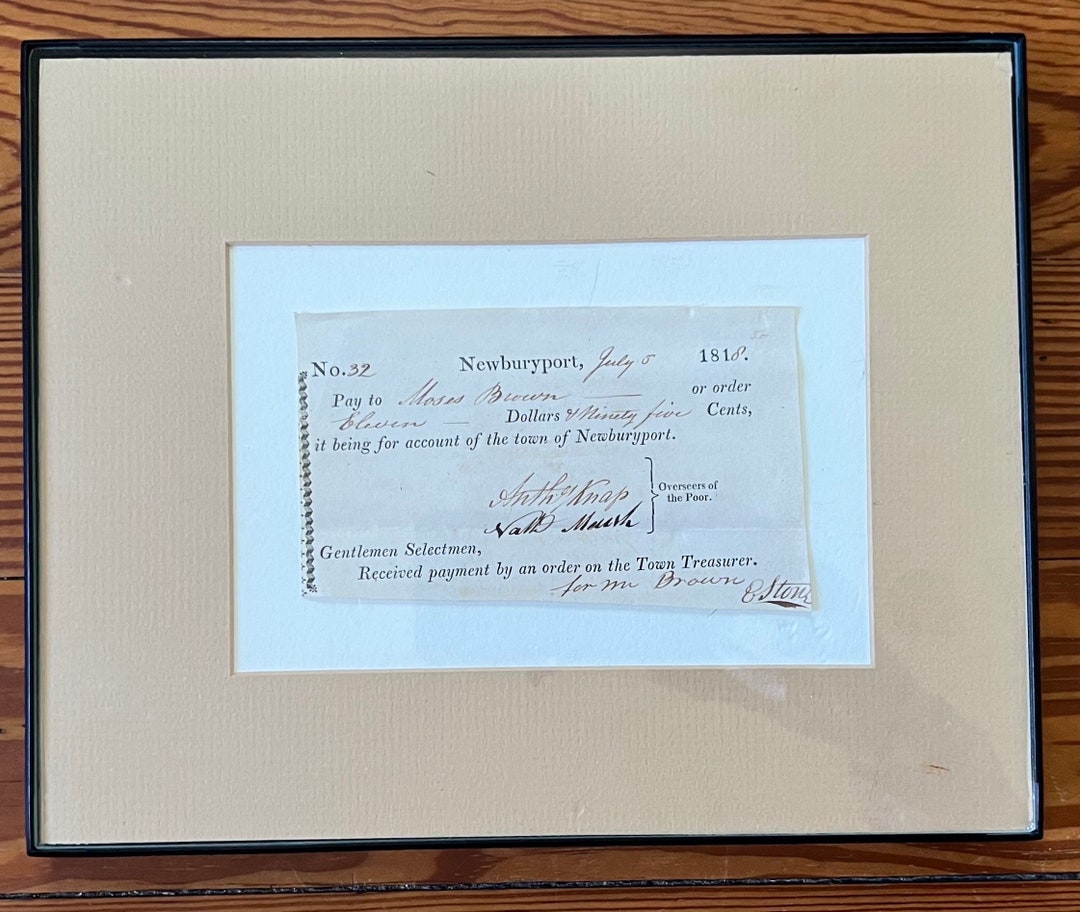 1818 Original Newburyport MA Overseers of the Poor Payment Receipt to ...