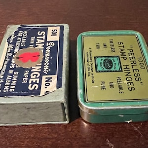 Vintage Stamp Hinges Peerless Tin (1000) and Dennison’s No. 4 (500) in ...
