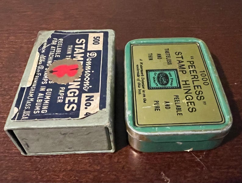 Vintage Stamp Hinges Peerless Tin 1000 and Dennisons No. 4 500 in ...
