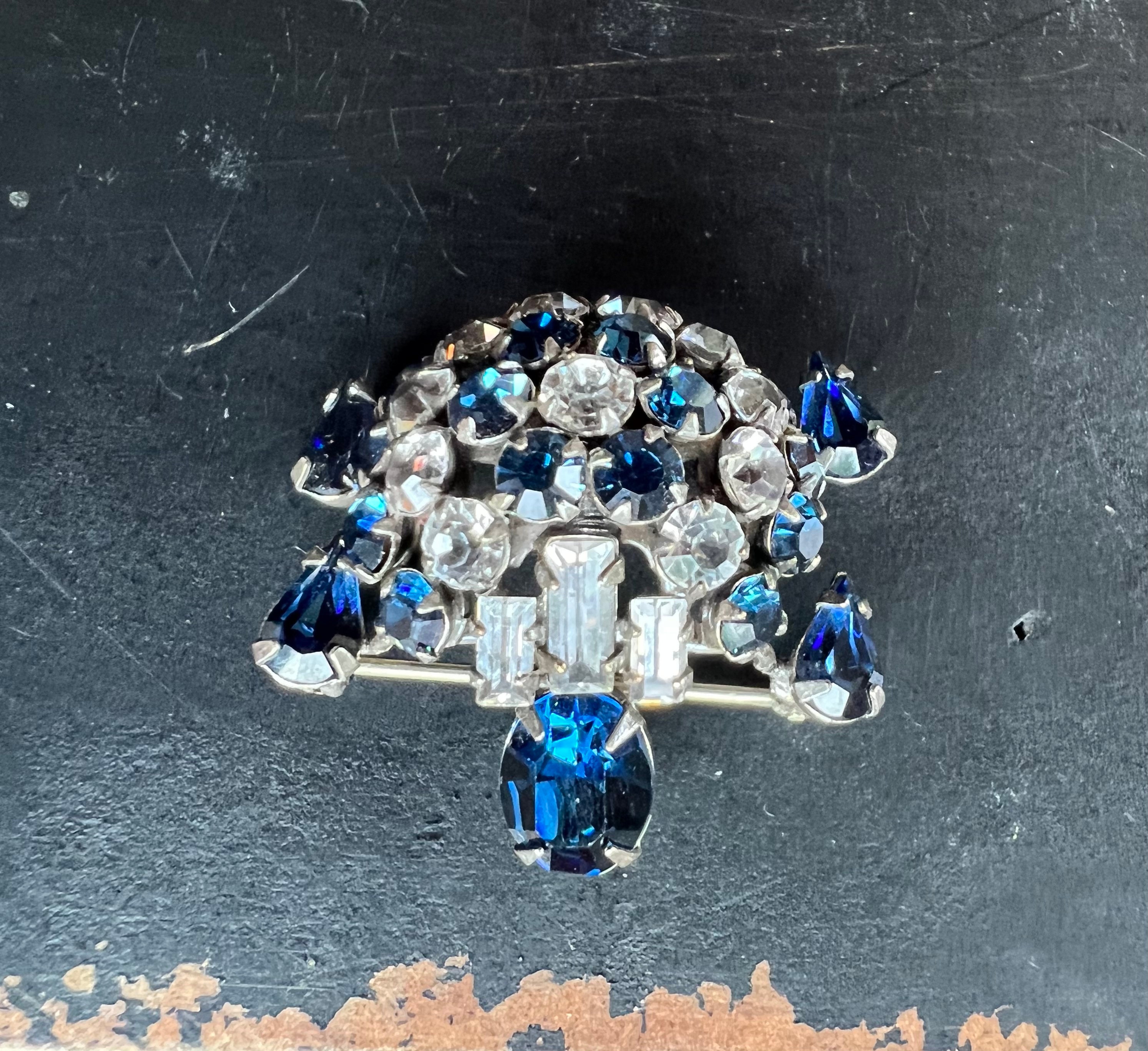 BROOCH SCHREINER Trembler Turtle Unsigned Tremblant Royal Blue Clear ...