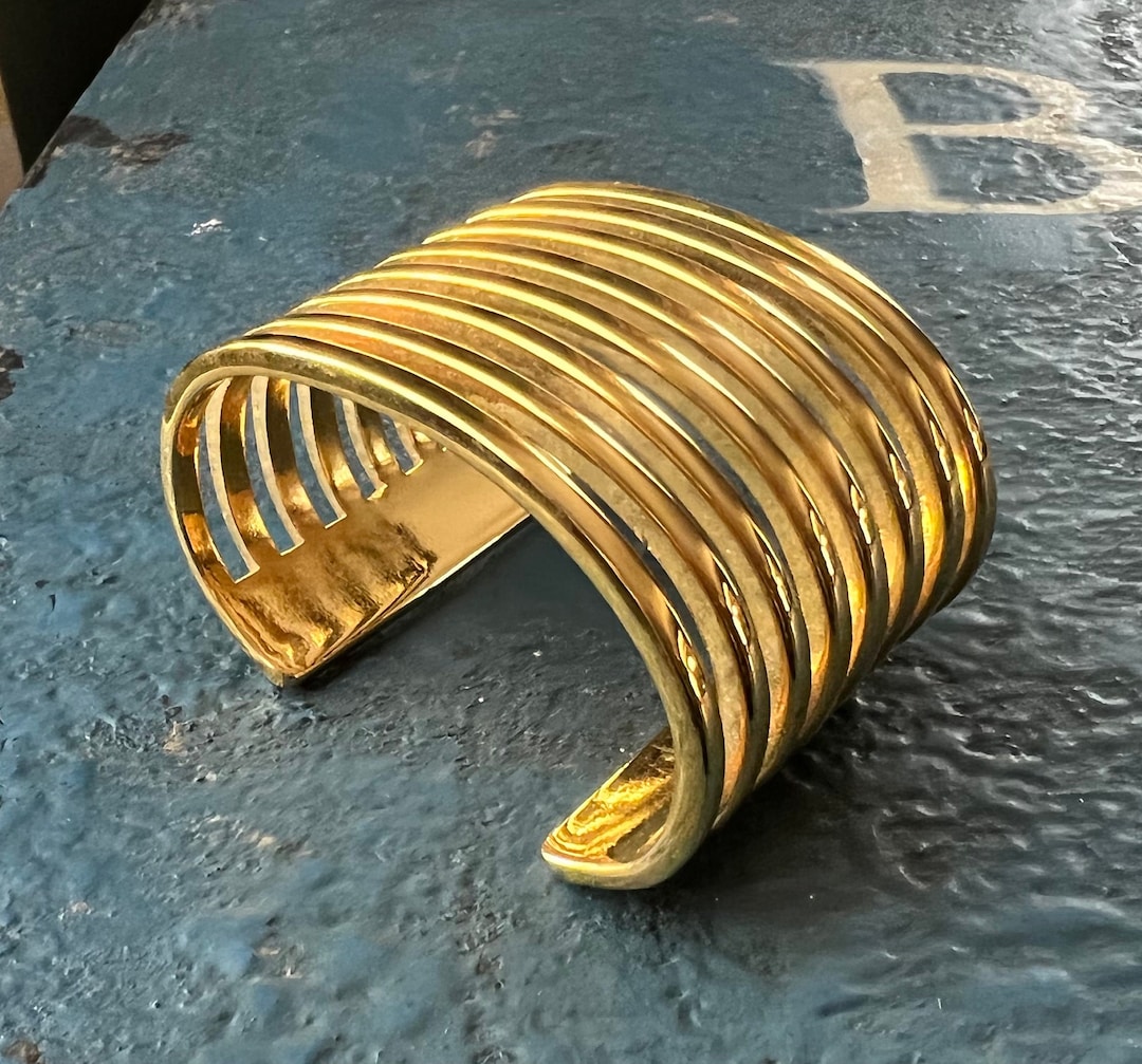 1980s Jewelry | Linda Dano Gold Tone Cuff Bracelet |wide, Heavy ...