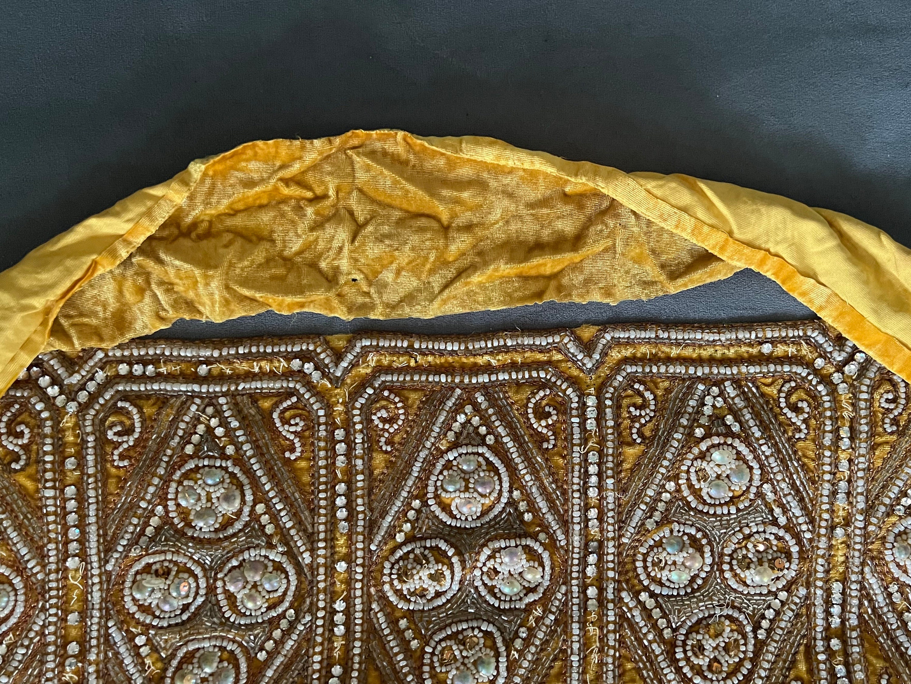 Antique Victorian Beaded Dress Textile Remnant Yellow Velvet Rinestones ...