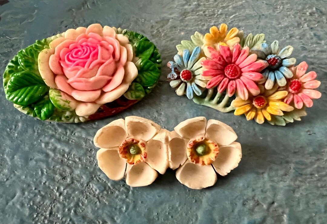Vintage Celluloid Flower Brooch Lot: Hand-painted 1930s Floral Pins - Etsy