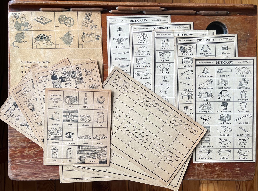 1930s Illustrated Flash Cards: Vintage School Vocabulary, Nursery Decor ...