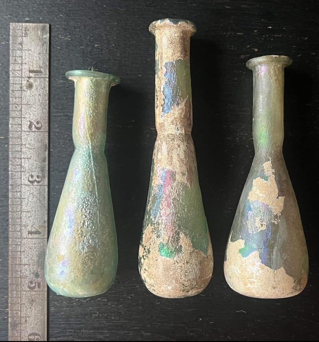 Ancient Roman Glass Unguentarium Vials: Iridescent 1st-2nd Century ...