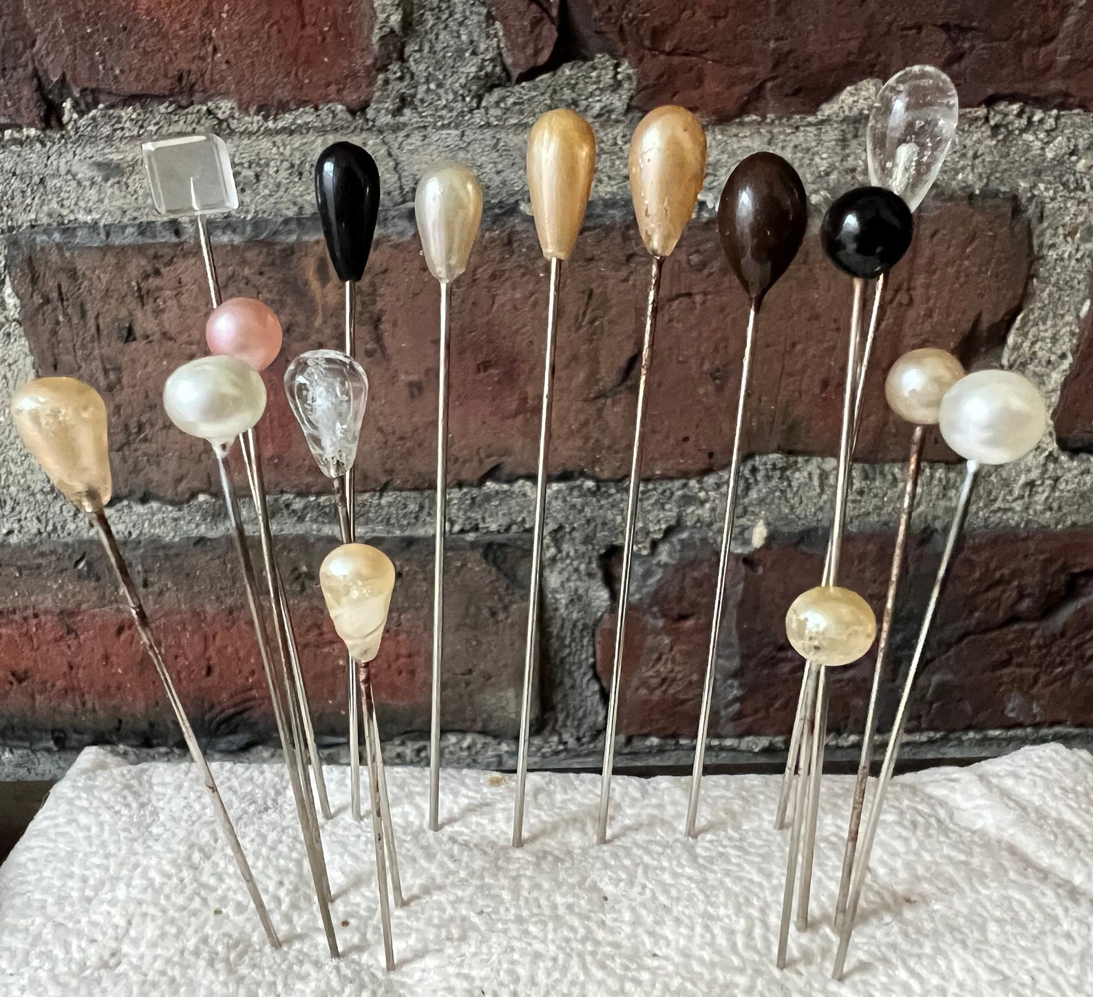 22 Vintage Stick Pins Rhinestone Faux Pearl Acrylic Glass 2 3 Estate ...