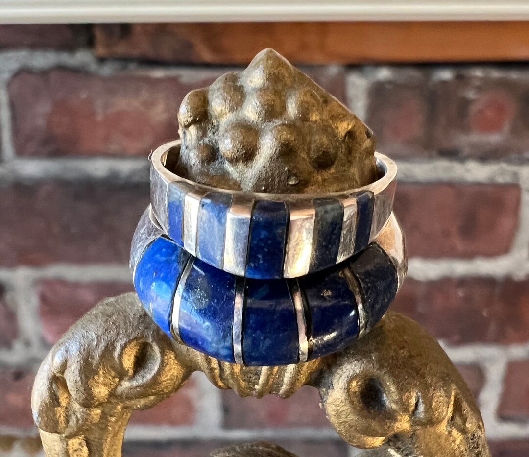 2 Vintage 950 Sterling Silver Inlay Rings With Lapis Lazuli or Sodalite ...