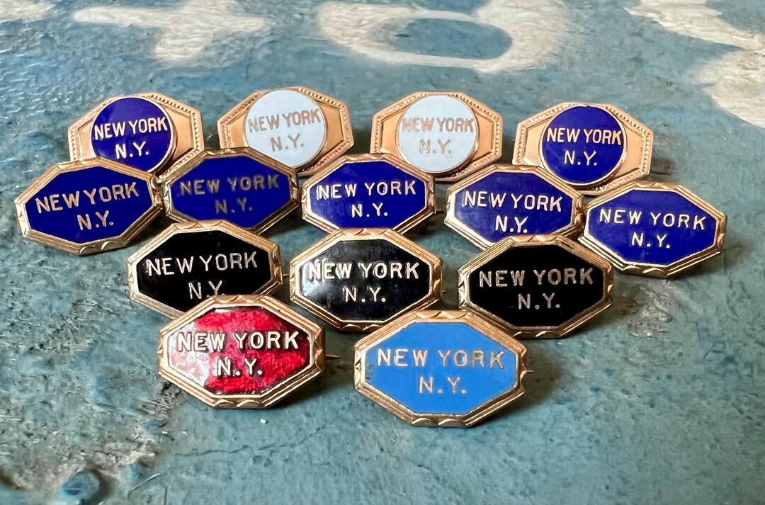 Vintage 1940s New York Souvenir Pins: Goldtone Enamel Lapel Pins, Set ...