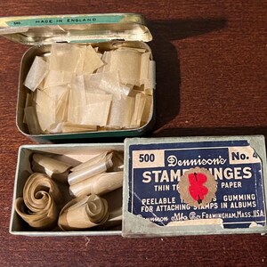 Vintage Stamp Hinges Peerless Tin (1000) and Dennison’s No. 4 (500) in ...