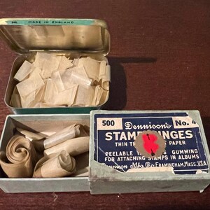 Vintage Stamp Hinges Peerless Tin (1000) and Dennison’s No. 4 (500) in ...