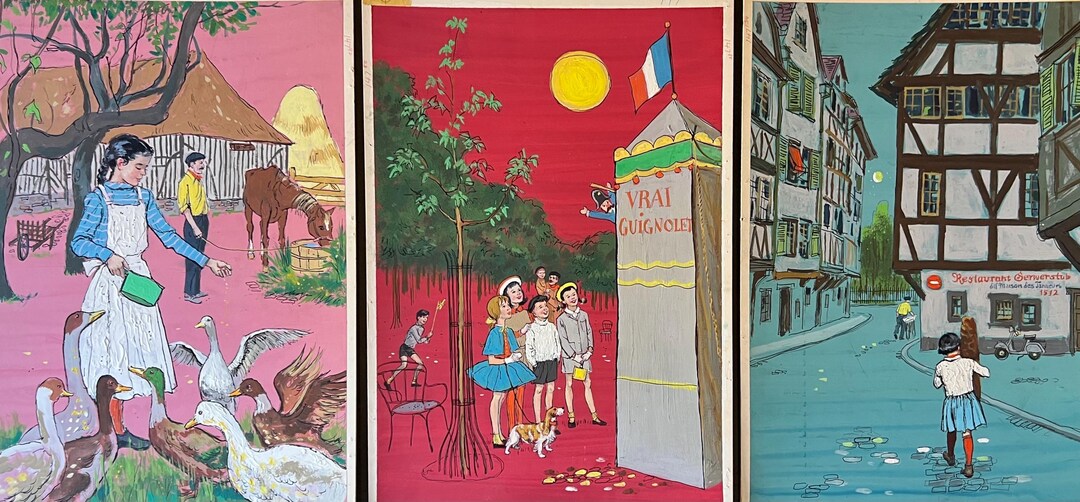 3 1950s Original Art Paintings Book Illustrations for Publisher D.C ...