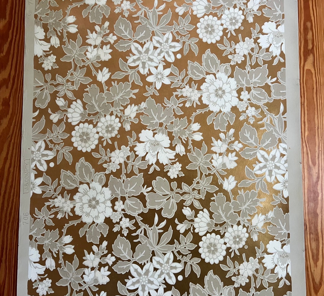 1890s Antique Wallpaper J. & COMP’Y Dense Metallic Gold All-over Floral ...