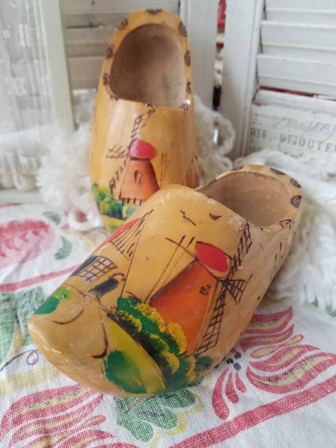 Pair of Rustic Hand Painted Wooden Dutch Clogs. This Pair of Wooden ...