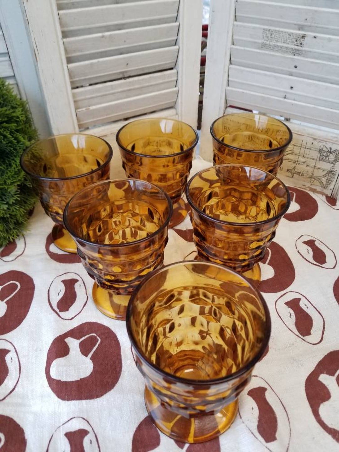 Beautiful Set of Six Glorious and the Gleaming Amber Glass Goblets ...
